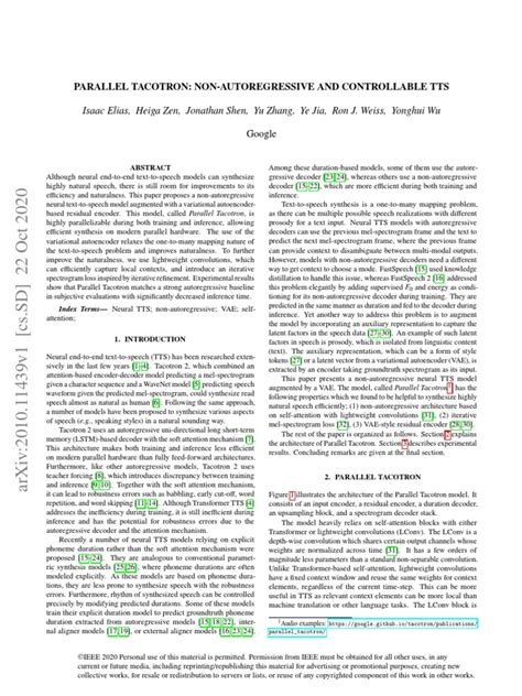 parallel tacotron pdf speech synthesis computational neuroscience