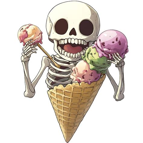 Skeleton Eating Ice Cream | Premium AI-generated image