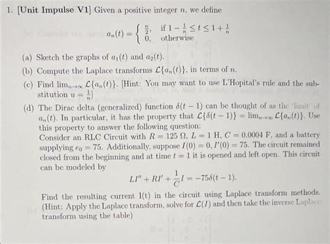 Solved 1 Unit Impulse V1 Given A Positive Integer N We