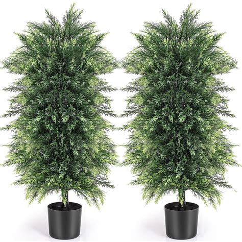 Buy Artificial Cedar Topiary Trees Potted Indoor Outdoor S 3 5ft