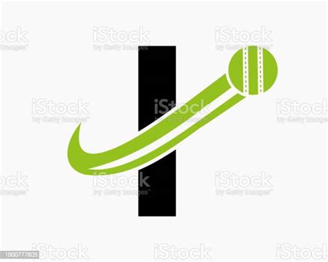 첫 글자 I 크리켓 기호 개념은 크리켓 클럽 기호를 위한 움직이는 공 아이콘이 있습니다 크리켓 선수 사인 Championship에 대한 스톡 벡터 아트 및 기타 이미지