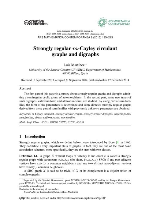 Pdf Strongly Regular M Cayley Circulant Graphs And Digraphs