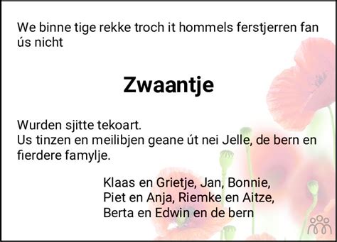 Zwaantje Wietsma De Boer 25 01 2024 Overlijdensbericht En Condoleances