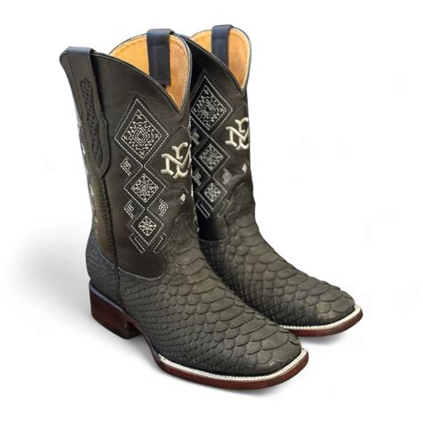 Bota Pitón Piel Genuina Negro Nobuck Rancho Boots Mx