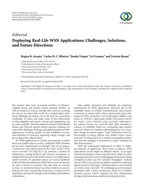 Pdf Deploying Real Life Wsn Applications Challenges Solutions And Future Directions