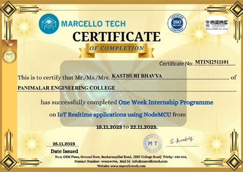 Bhavya Kasthuri On Linkedin I Successfully Completed One Week Internship Programme On Iot
