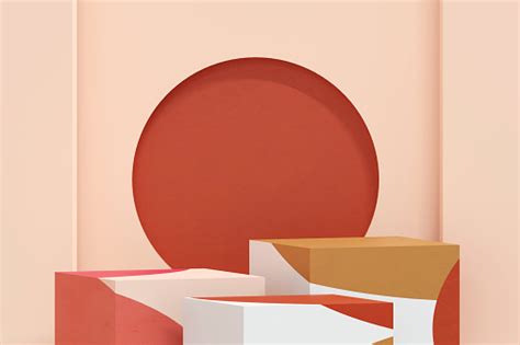 화장품 프리젠 테이션을위한 다채로운 원형 무대 연단파스텔 색상 배경의 제품에 대한 모형 인사말 카드 포스터 및 배너 모형 템플릿 3d 일러스트 레이 션 0명에 대한 스톡