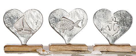 Maritimes Alu Herz Auf Mangoholz Segelboot Fisch Oder Anker Mopo Shop