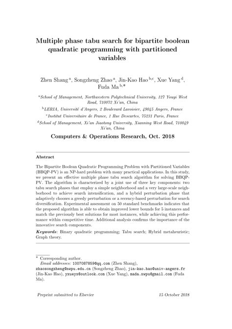 pdf multiple phase tabu search for bipartite boolean quadratic