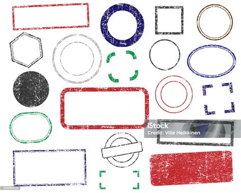 스탬프 프레임 벡터 아이콘 모양 집합입니다 스탬프 그런 지 잉크 고무 라벨 기호 컬렉션입니다 흰색 배경에 격리 블랙 라운드 및 스퀘어 스탬프 테두리 팩 0명에 대한 스톡