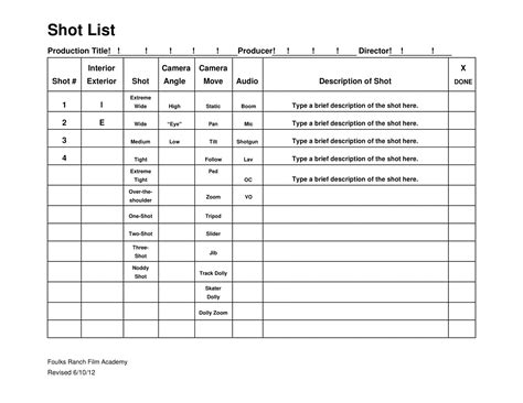 51 Free Printable Shot List Templates Excel Pdf Word