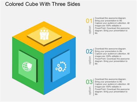 Colored Cube With Three Sides Flat Powerpoint Design Presentation