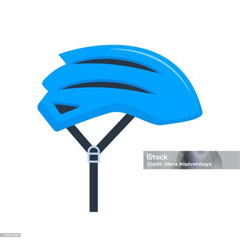 흰색 배경에 고립된 파란색 자전거 헬멧입니다 벡터 일러스트 레이 션입니다 Health에 대한 스톡 벡터 아트 및 기타 이미지 Health 경쟁 두발자전거 Istock