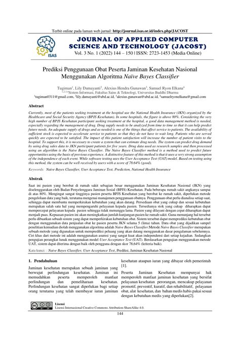 Pdf Prediksi Penggunaan Obat Peserta Jaminan Kesehatan Nasional Menggunakan Algoritma Naïve