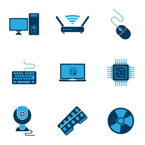 Computer Spare Parts Icon Vector Set Contains Ram Cpu Monitor Mouse Keyboard And More