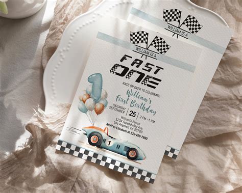Editable Race Car First Birthday Invitation Template Racing Car Fast