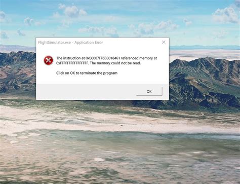 flightsimulator exe application error crashes ctds microsoft