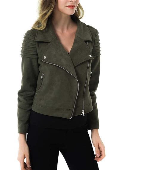 Women Long Sleeve Army Green Moto Biker Jacket Maker Of Jacket
