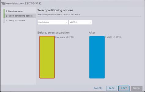 creating vmfs datastore fails with failed to update disk partitions