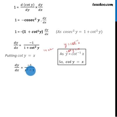 Derivative Of Cot X Cot Inverse X Teachoo With Video