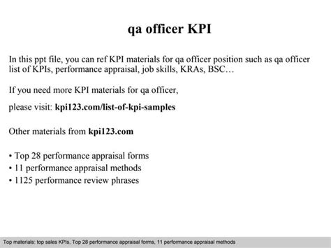 Qa Officer Kpi Ppt