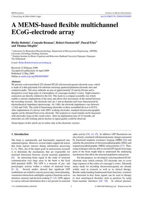 PDF A MEMS Based Flexible Multichannel ECoG Electrode Array