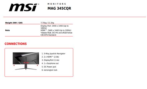 MSI 微星 Optix MAG CQR 電競顯示器 吋 UWQHD x Hz bits VA Curved R