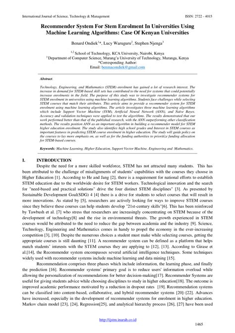 Pdf Recommender System For Stem Enrolment In Universities Using Machine Learning Algorithms