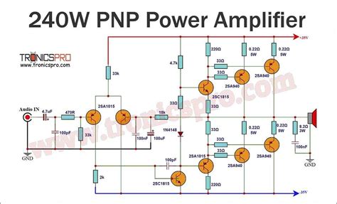 240W Power Amplifier Circuit Diagram Using PNP Transistors