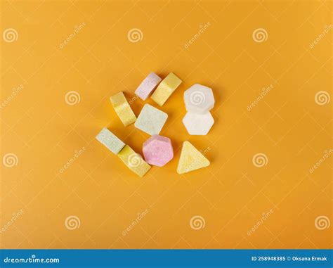 Tablet Candies On Yellow Background Compressed Tablets Stock Image Image Of Effervescent