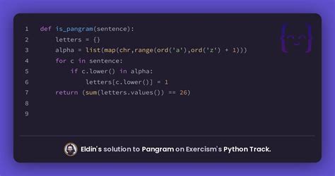 Eldins Solution For Pangram In Python On Exercism