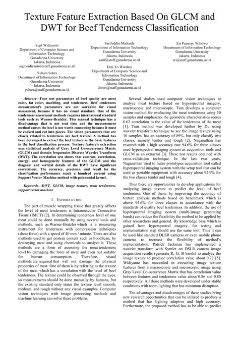 Pdf Texture Feature Extraction Based On Glcm And Dwt For Beef Tenderness Classification