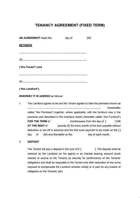 Example Tenancy Agreement Template Templates Hexagon