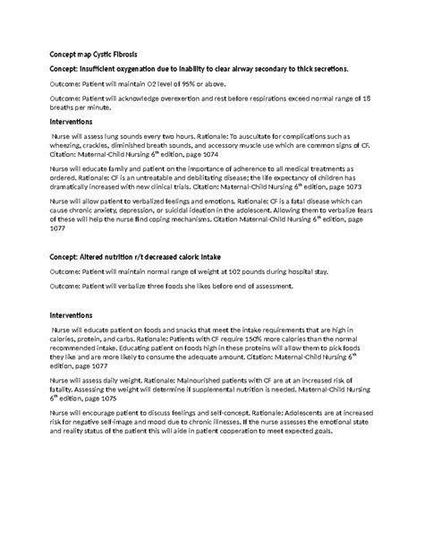 Cf Care Plan Nursing Care Plan For Cystic Fibrosis Concept Map