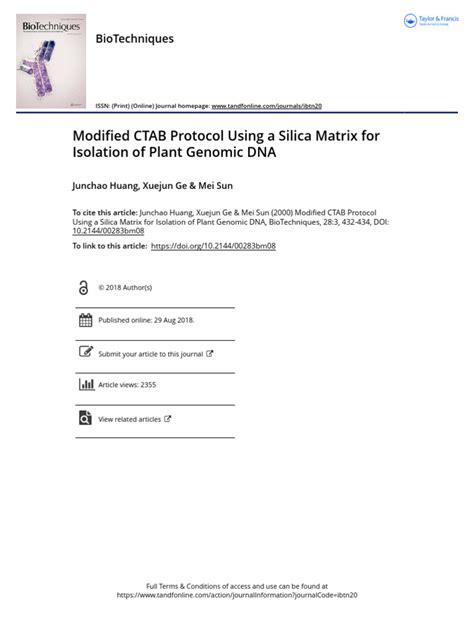 Modified Ctab Protocol Using A Silica Matrix For Isolation Of Plant