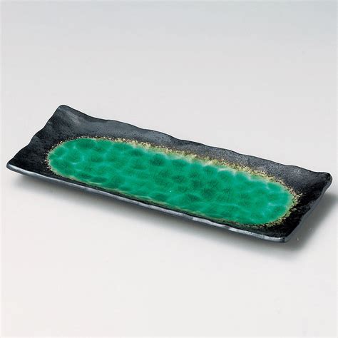 Large Japanese Rectangular Sushi Plate Shinkai Green