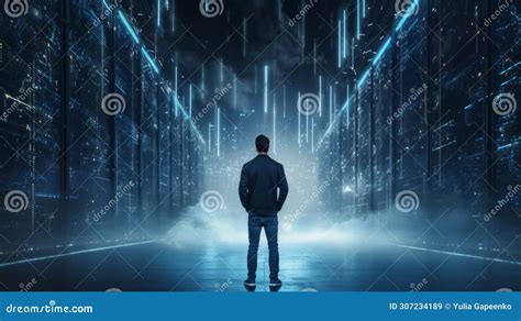 a man standing in a large data center stock image image of deep