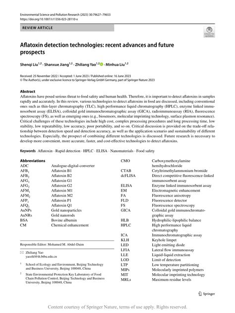 Aflatoxin Detection Technologies Recent Advances And Future Prospects Request PDF