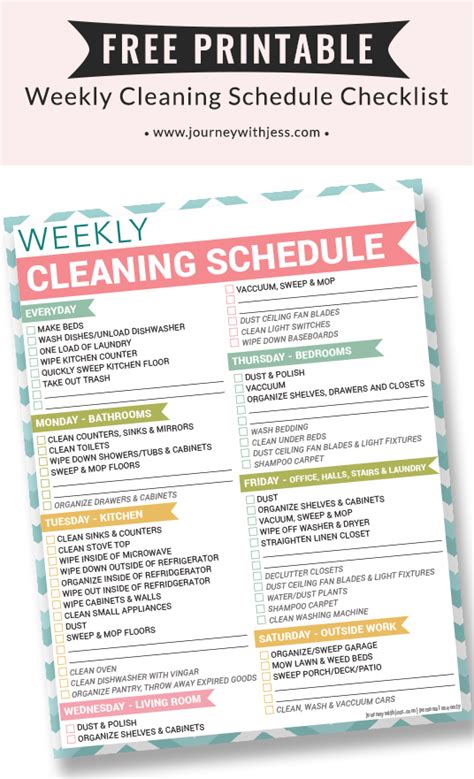FREE Printable Weekly Cleaning Schedule Journey With Jess