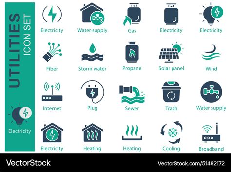 Utilities Icon Set Electricity Water Supply Vector Image