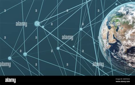 Digital Illustration Depicting Interconnected Nodes Overlaying Planet