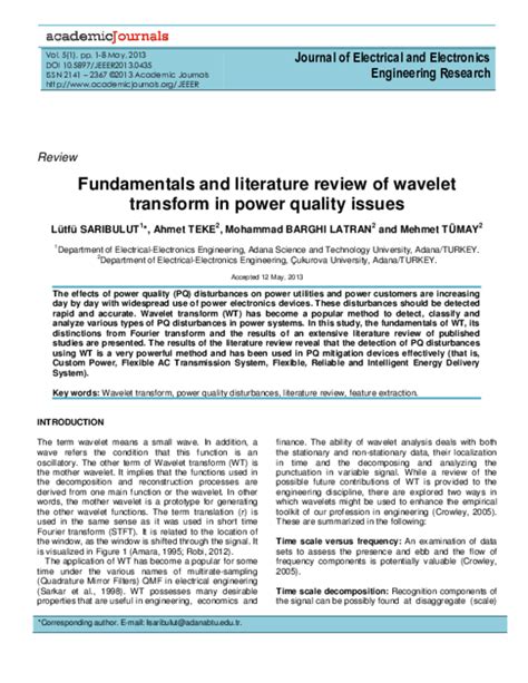 Pdf Fundamentals And Literature Review Of Wavelet Transform In Power Quality Issues