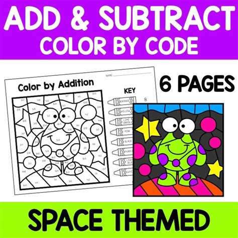 Addition And Subtraction Color By Code Space Edition Etsy