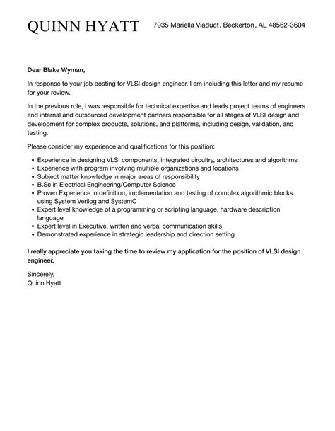 VLSI Design Engineer Cover Letter Velvet Jobs