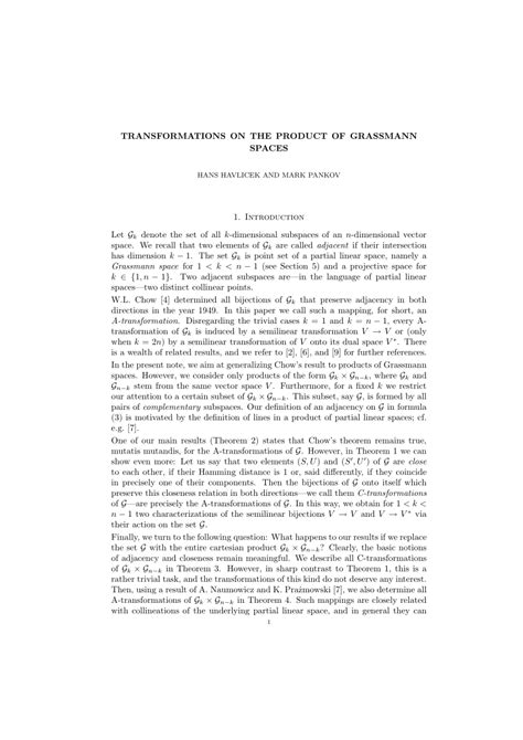 Pdf Transformations On The Product Of Grassmann Spaces