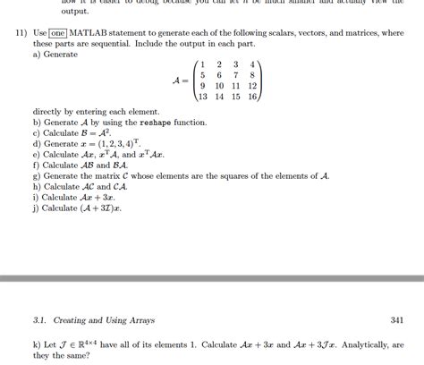 Solved Use One Matlab Statement To Generate Each Of The