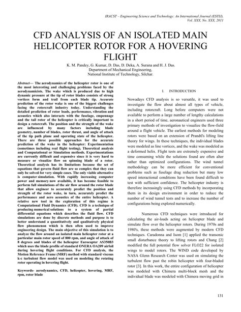 Pdf Cfd Analysis Of An Isolated Main Helicopter Rotor For A Hovering Flight At Varying Rpm