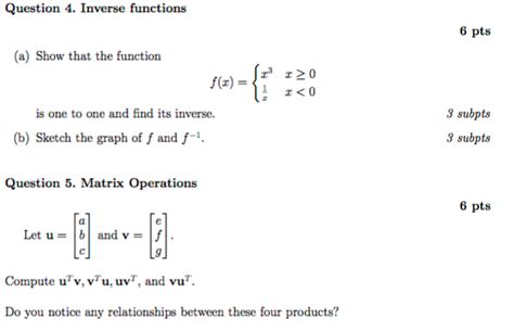 solved question 4 inverse functions 6 pts a show that the