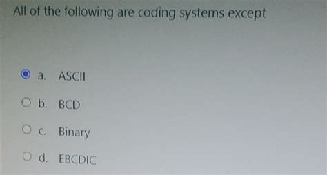 solved all of the following are coding systems except a