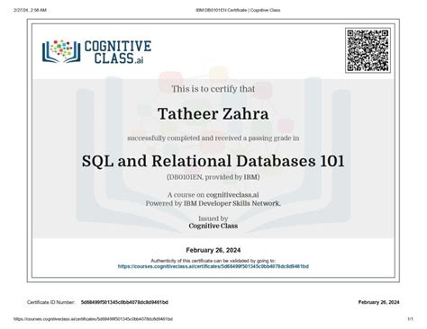 Tatheer Zahra On Linkedin Sql Relationaldatabases Certified Ibm